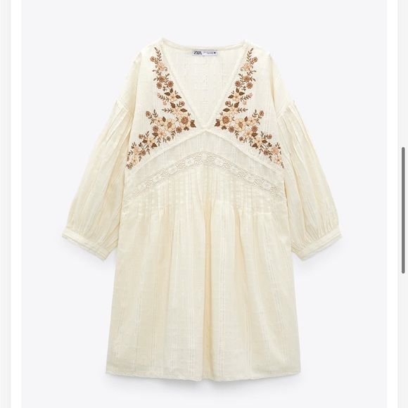 Zara | Dresses | Zara Mini Dress With Floral Embroidery | Poshmark